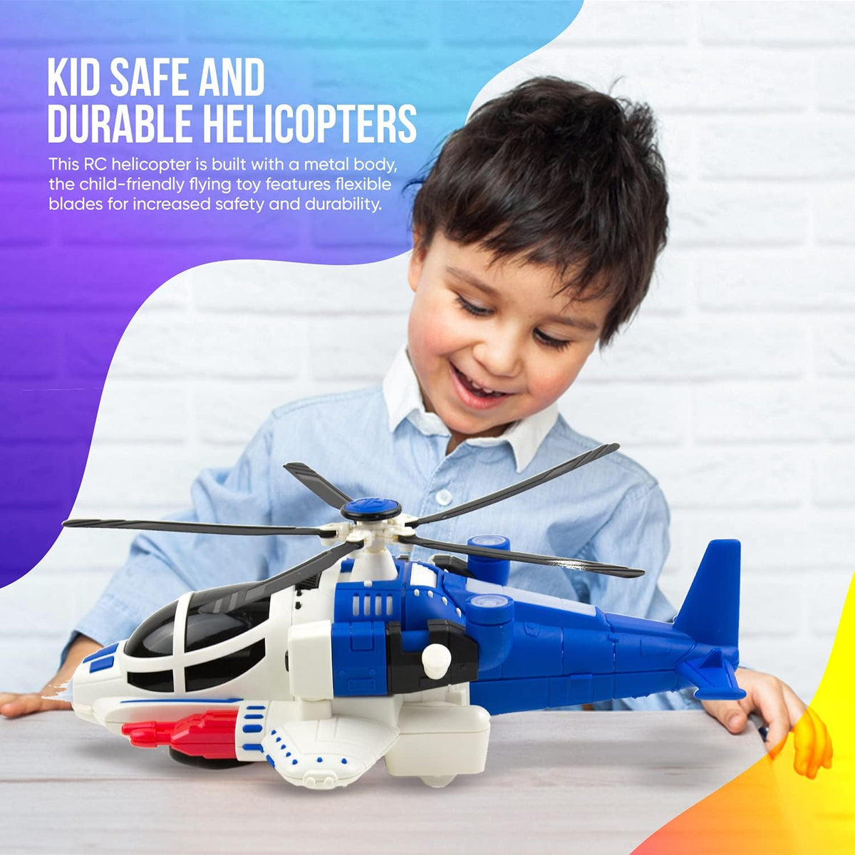 SkyRanger Bump & Go Helicopter – Lights & Sounds Adventure (Blue) – KIDSOM